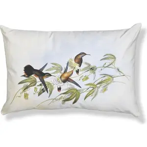 TAG Hummingbird Lumbar Cotton Accent Decorative Throw Pillow - White