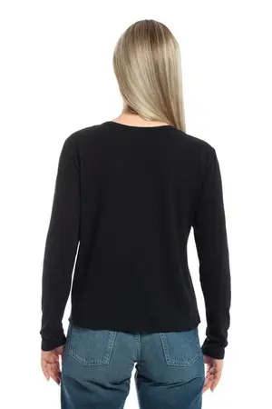 WILT CLOTHING Long Sleeve Henley Mock Double Layer Tee - Black