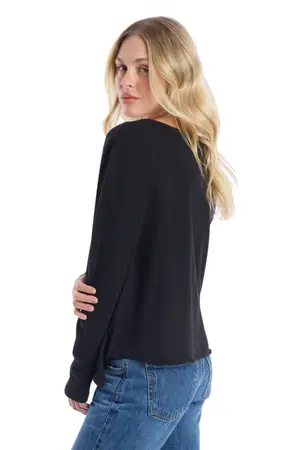 WILT CLOTHING Long Sleeve Asymmetrical Hem Tee With Button Detail - Black