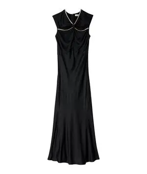 Sandro Satin Maxi Dress With Rhinestone Belt