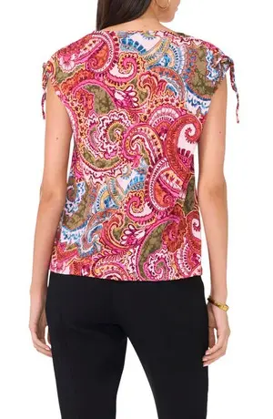 Chaus Paisley Knit Top With Drawstring Sleeves