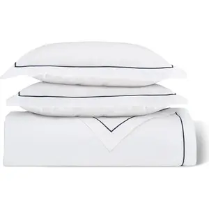 ELA LANE USA Heirloom Organic Percale Duvet Cover - White/navy - Queen