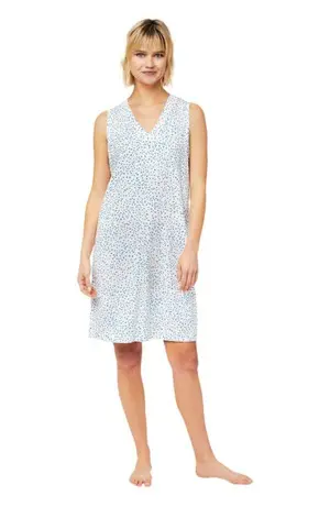 THE CAT'S PAJAMAS Pima Knit Nightgown Stripes Dots - Confetti Dot Blue