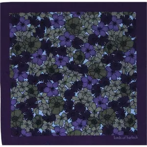 LORDS OF HARLECH Hudson Merino Wool Handkerchief Pocket Square - Dense Floral Olive