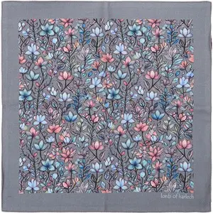 LORDS OF HARLECH Hudson Merino Wool Handkerchief Pocket Square - Mystic Floral Grey