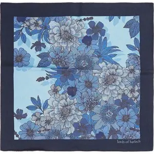 LORDS OF HARLECH Hudson Merino Wool Handkerchief Pocket Square - Valencia Floral Teal