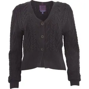 LORDS OF HARLECH Samantha Cashmere Blend Cable Knit Cardigan Sweater - Black