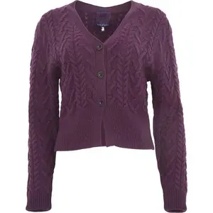 LORDS OF HARLECH Samantha Cashmere Blend Cable Knit Cardigan Sweater - Plum
