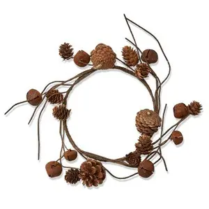 TAG 16 Inch Pinecone Bell Wreath Fall Harvest Home Decoration - Brown