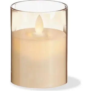 TAG Estella Led Glass Hurricane Amber Flameless Candle Holder - Brown