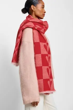 KATIE LOXTON Heart Printed Blanket Scarf - Red
