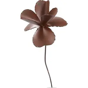 TAG Rustic Metal Gardenia Stem Decorative Sculpture For Home Decor - Brown