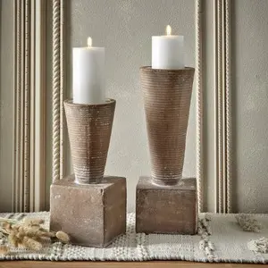 TAG Ahmar Large Terracotta Pillar Candle Holder Decor