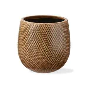 TAG Cross Hatch Medium Planter Taupe Glazed Stoneware - Brown