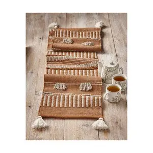 TAG Bianca Tufted Tassel Beige Cotton Table Runner For Spring