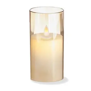TAG Estella Amber Glass Hurricane With Flameless Candle Lantern - Brown