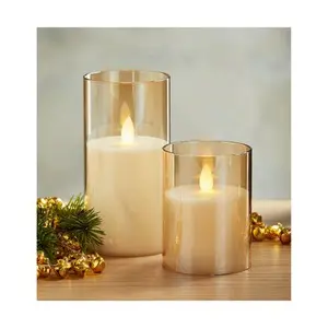 TAG Estella Amber Glass Hurricane With Flameless Candle Lantern