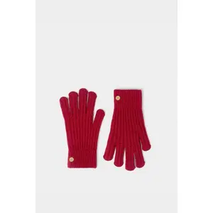 KATIE LOXTON Knitted Gloves With Gold-tone Disc Detail - Red