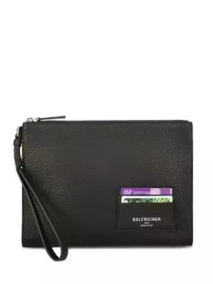 Balenciaga Leather Pouch With Wrist-strap - Black