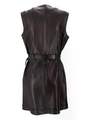 LA ROSE Buttoned Belted Leather Dress