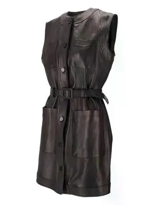 LA ROSE Buttoned Belted Leather Dress