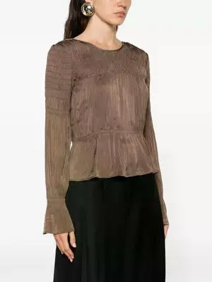 BY MALENE BIRGER Smocked-effect Long-sleeve Blouse - Brown