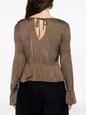 BY MALENE BIRGER Smocked-effect Long-sleeve Blouse - Brown