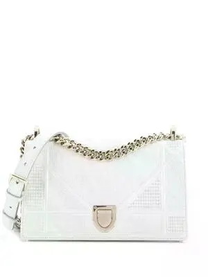 Dior Diorama Flap Bag Cannage Embossed Calfskin Small Shoulder Bag - White