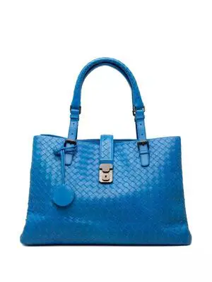 Bottega Veneta Woven Nappa Leather Roma Tote Bag - Blue