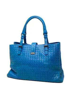 Bottega Veneta Woven Nappa Leather Roma Tote Bag - Blue