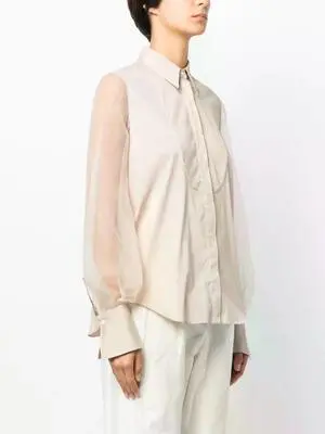Brunello Cucinelli Semi-sheer Long-sleeve Blouse