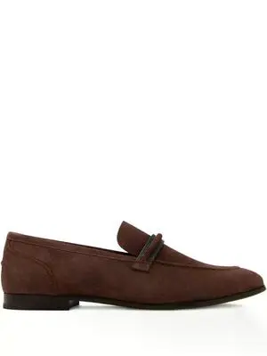 Brunello Cucinelli Beaded-embellished Suede Loafers - Brown