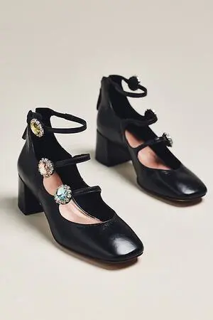 Maeve Crystal Gems Mary Jane Heels - Black