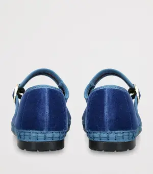 FLABELUS Velvet Alexandra Mary Jane Flats - Blue