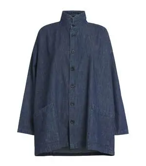 Eskandar Denim Double Stand-collar Shirt
