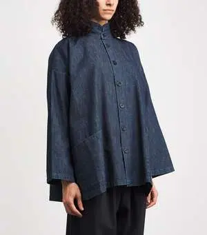 Eskandar Denim Double Stand-collar Shirt