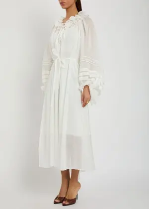 Zimmermann Rebellion Ramie Billow Midi Dress - Ivory