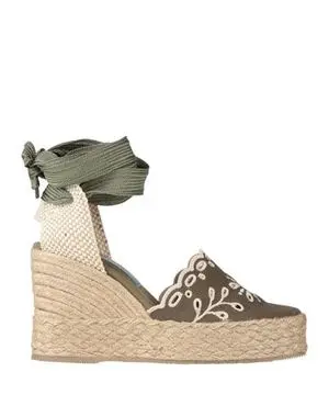 PALOMITAS BY PALOMA BARCELÓ Embroidered Canvas Wedge Espadrilles - Green