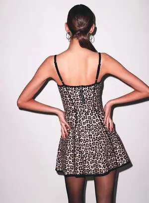 FLEUR DU MAL Flared Corset Mini Dress - Leopard