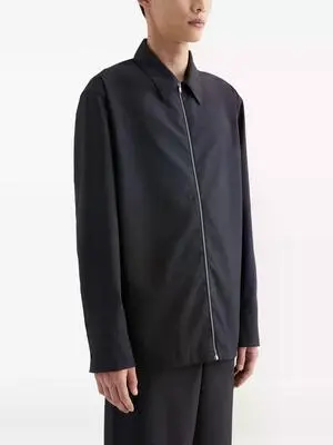 JIL SANDER Wool Poplin Zip-up Shirt Blue