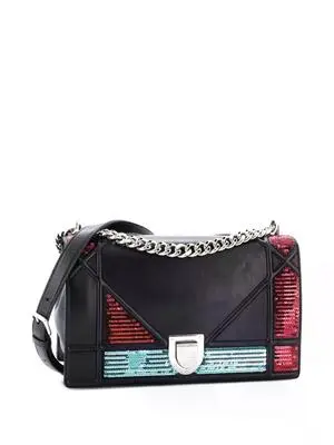 Dior Diorama Flap Bag Sequin Embellished Lambskin Medium Crossbody Bag - Black