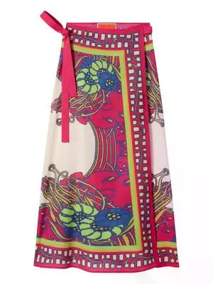 La DoubleJ Floral-print Midi Sarong Skirt - Pink