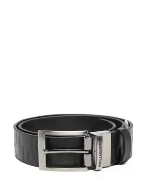 Karl Lagerfeld Embossed Calf Leather Reversible Belt - Black