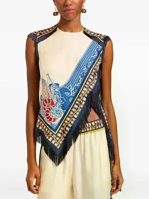 La DoubleJ Fringed Scarf Top - Blue