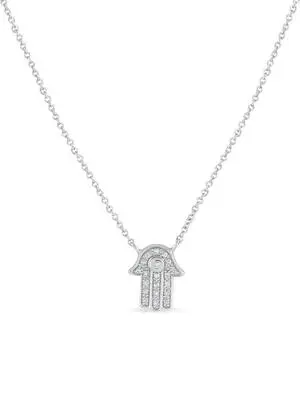 LB EXCLUSIVE 14k White Gold Diamond Hamsa Pendant Necklace - Silver