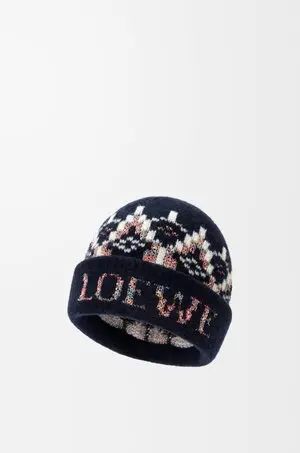 Loewe Fair Isle Intarsia Wool Blend Beanie - Navy/multicolor