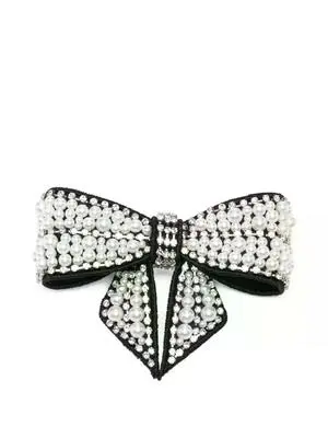 SELF-PORTRAIT Pearl And Crystal Embellished Bow Hair Clip - Black