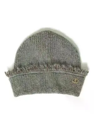 TWINSET Metallic-thread Frayed Beanie - Green