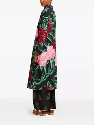 La DoubleJ Floral Print Duster Coat With Tassel Detail - Black