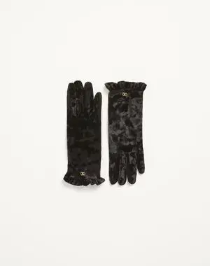 Valentino Garavani Vlogo Signature Chenille Gloves - Black/gold